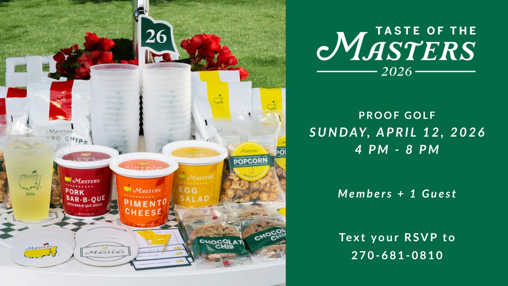 Taste of the Masters Watch Party at Proof Golf – Sunday, April 12th